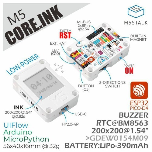 M5STACK-K048 M5Stack CoreInk 開発キット(1.5インチ Einkディスプレイ)